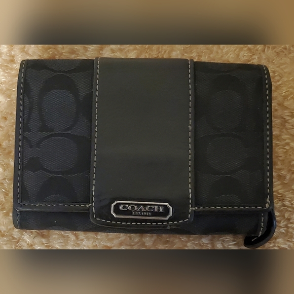 Coach | Bags | Coach Black Fabric And Leather Wallet | Poshmark